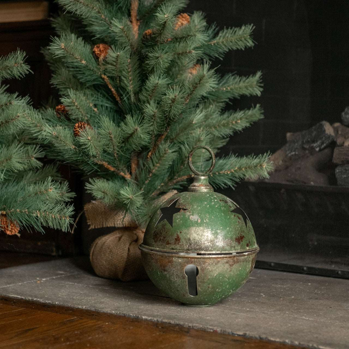 Jumbo Oversized Rustic Green Sleigh Jingle Bell ~ Extra Large 11.25"