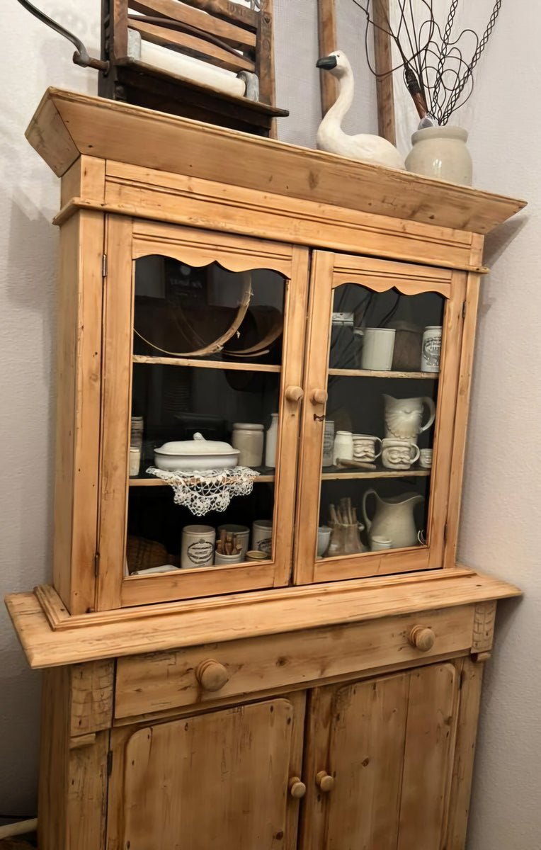 Antique English Pine China Cabinet