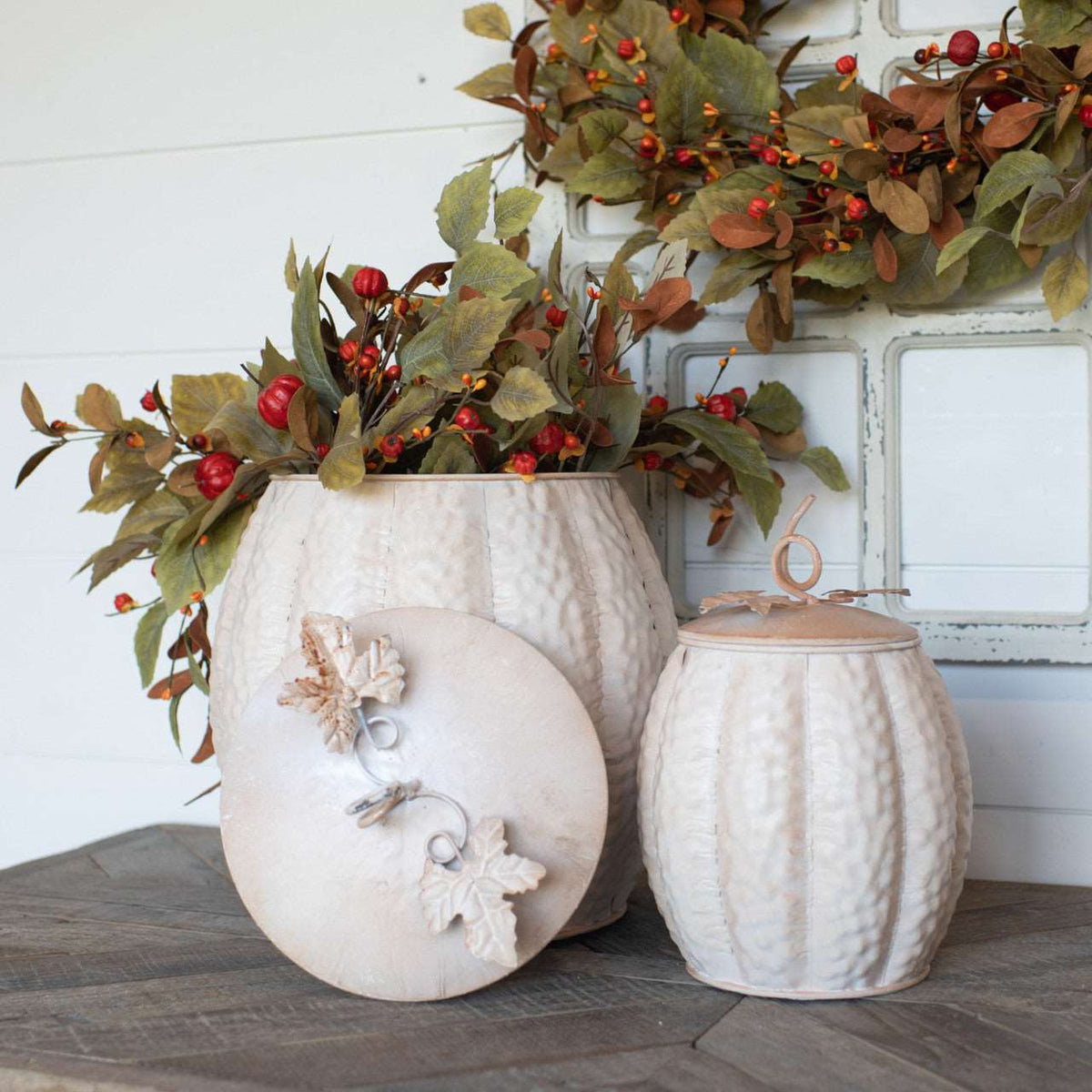 Fall Metal Pumpkin Canister Set Ivory Vintage Character