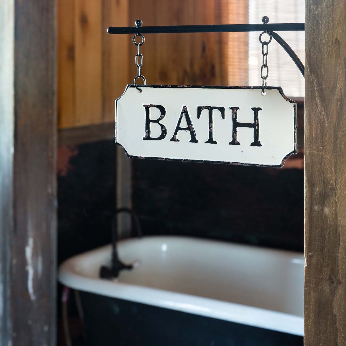 Vintage Style Metal "Bath" Sign with Hanging Bar Vintage Character